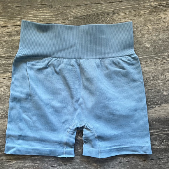 Amazon | Shorts | Amazon Blue Seamless Ribbed Biker Shorts | Poshmark